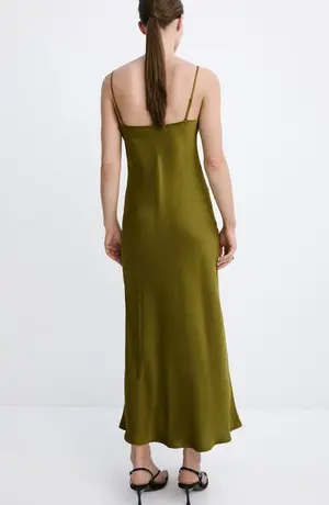 Mango Lace Trimmed Satin Midi Slipdress - Green