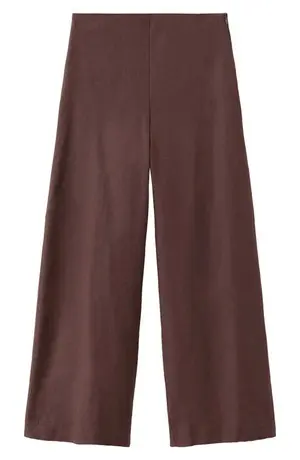 Mango Cotton & Linen Blend Crop Straight Leg Pants - Chocolate