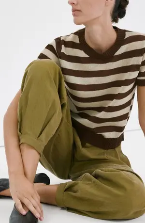 Mango Striped Cropped Fine Knit Sweater