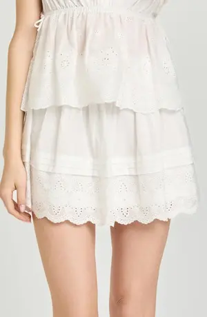 WAYF X Hannah Lovey Porter Embroidered Detail Cotton Miniskirt - Ivory