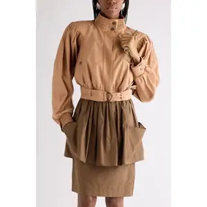 Chloé Crop Gathered Cotton Poplin Jacket - Reef Shell