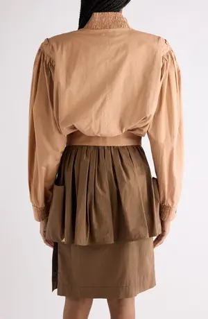 Chloé Crop Gathered Cotton Poplin Jacket - Reef Shell
