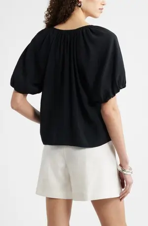 Nordstrom Puff Sleeve V-neck Popover Blouse - Black
