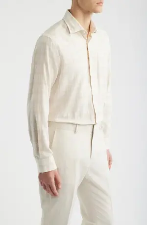 JACK VICTOR Edgemont Plaid Cotton & Linen Button-up Shirt
