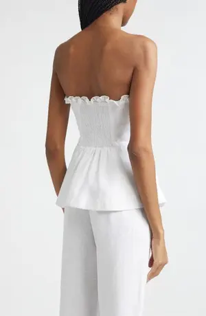 Posse Florence Strapless Linen Peplum Top With Ruffle Trim - Ivory