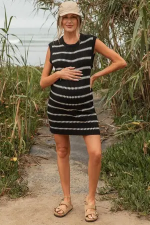PINKBLUSH Striped Sweater Knit Sleeveless Dress