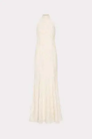 MILLY Josefina Embroidered Halterneck Maxi Dress