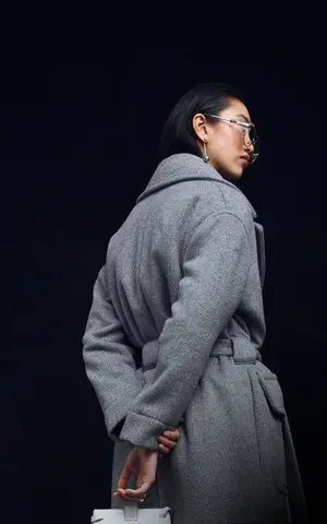 Caalo Sustainable Wool Down Coat With Belted Waist And Built-in Scarf