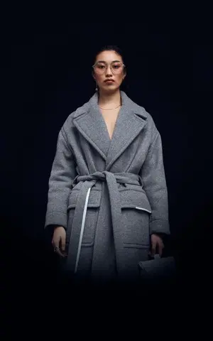 Caalo Sustainable Wool Down Coat With Belted Waist And Built-in Scarf