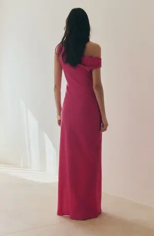 Mango One-shoulder Ruched Maxi Dress With Side Slit