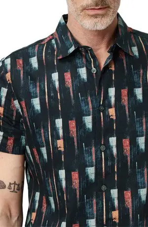 John Varvatos Sean Stripe Cotton Short Sleeve Button-up Shirt - Navy