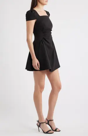 NIKKI LUND Tilly Ruched Puff Sleeve Flare Dress - Black