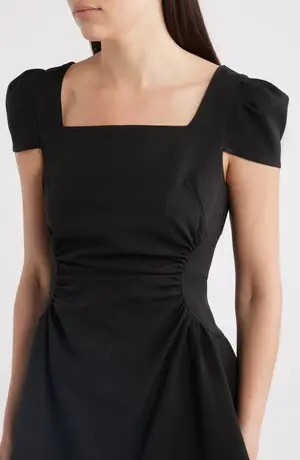 NIKKI LUND Tilly Ruched Puff Sleeve Flare Dress - Black