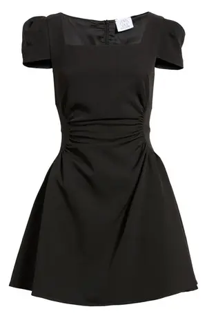 NIKKI LUND Tilly Ruched Puff Sleeve Flare Dress - Black