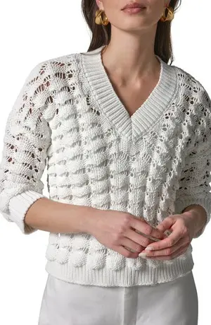 Donna Karan New York Relaxed Fit V-neck Sweater - Cream