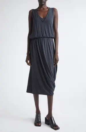 LEMAIRE Layered Draped Crepe Jersey Dress - Charcoal