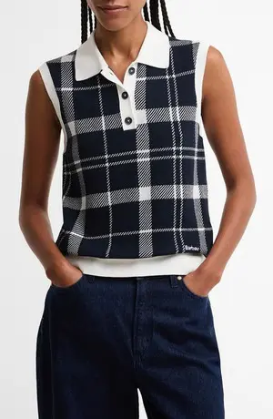 Barbour Allerdale Plaid Sleeveless Knit Polo Sweater - Multi Check