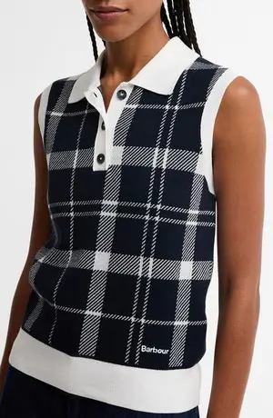 Barbour Allerdale Plaid Sleeveless Knit Polo Sweater