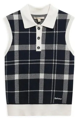 Barbour Allerdale Plaid Sleeveless Knit Polo Sweater