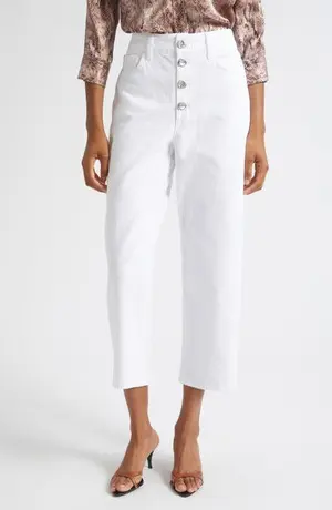 L'Agence Liora High Waist Crop Stovepipe Jeans - Blanc