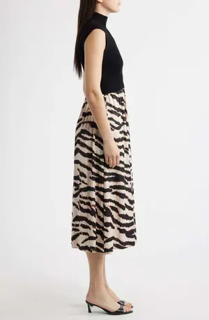 Vince Camuto Mock Neck Zebra Print Midi Dress