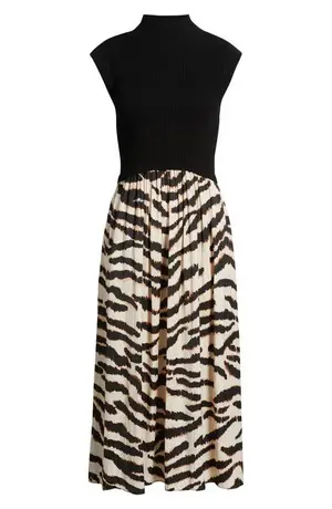 Vince Camuto Mock Neck Zebra Print Midi Dress