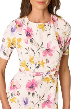Adrianna Papell Floral Jacquard Sheath Dress With Bow Detail