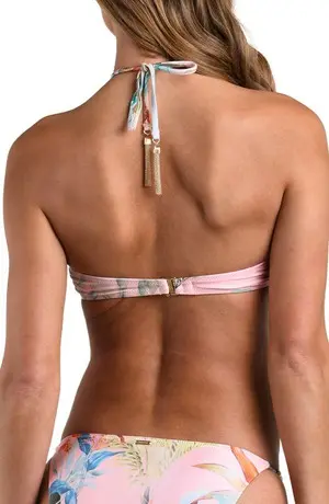 L'Agence Tropical Print Underwire Bikini Top With Tassels - Pink Multi