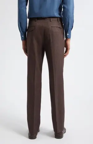 J. MUESER Waverly Single Pleat Tapered Cotton & Linen Trousers