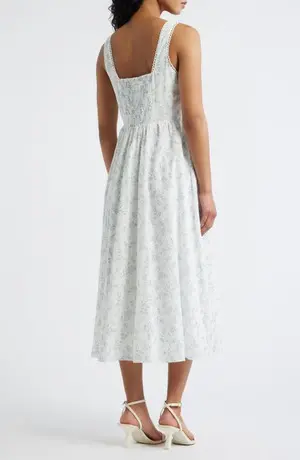 Lulus Becca Ditsy Floral Swiss Dot A-line Midi Dress