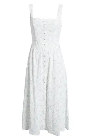 Lulus Becca Ditsy Floral Swiss Dot A-line Midi Dress