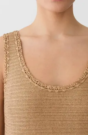 Lafayette 148 New York Floral Appliqué Raffia Effect Tank Dress