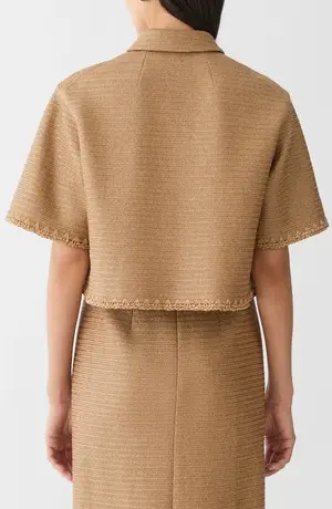 Lafayette 148 New York Raffia Effect Crop Shirt Jacket With Crocheted Edges