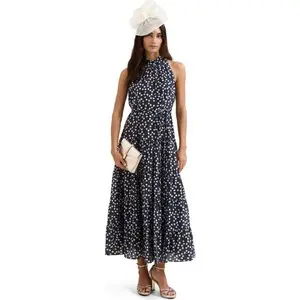 PHASE EIGHT Nita Spot Tiered Halterneck Maxi Dress - Navy