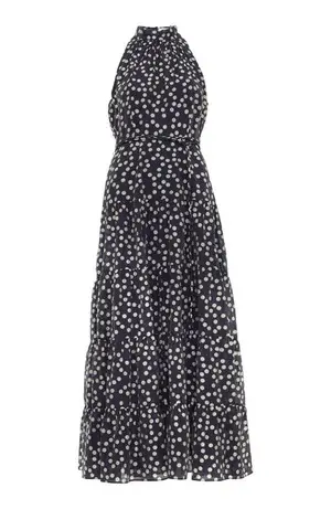 PHASE EIGHT Nita Spot Tiered Halterneck Maxi Dress - Navy