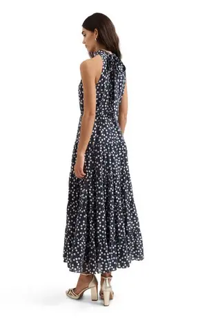 PHASE EIGHT Nita Spot Tiered Halterneck Maxi Dress - Navy