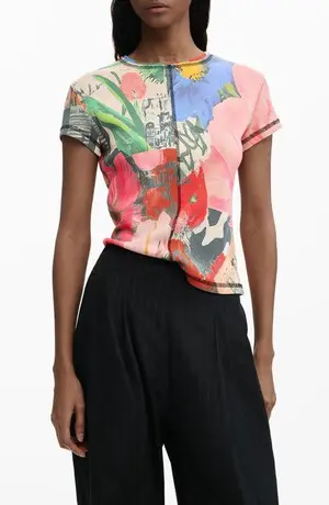 Desigual Allover Print Fitted T-shirt - Pink
