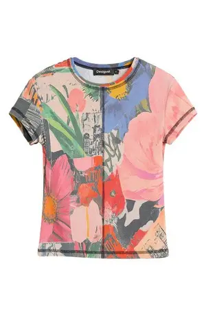 Desigual Allover Print Fitted T-shirt - Pink