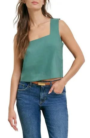 FAVORITE DAUGHTER The Abby Linen Blend Square Neck Crop Shell - Emerald
