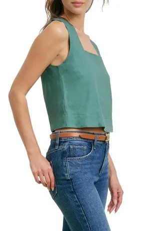 FAVORITE DAUGHTER The Abby Linen Blend Square Neck Crop Shell - Emerald