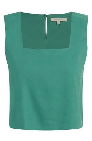 FAVORITE DAUGHTER The Abby Linen Blend Square Neck Crop Shell - Emerald