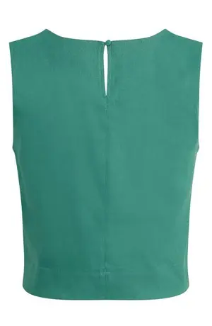FAVORITE DAUGHTER The Abby Linen Blend Square Neck Crop Shell - Emerald