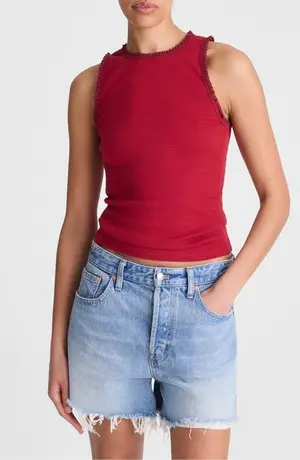 Madewell Lace Trim Rib Tank - Red Currant