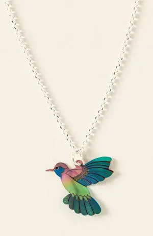 UNCOMMON GOODS Iridescent Hummingbird Pendant Necklace