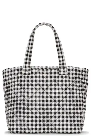 Mz Wallace Large Metro Deluxe Quilted Nylon Tote - Black/white Gingham
