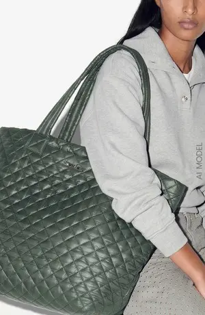 Mz Wallace Large Metro Deluxe Quilted Nylon Tote - Juniper