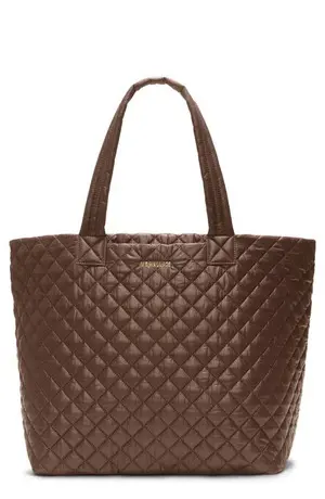 Mz Wallace Large Metro Deluxe Quilted Nylon Tote - Walnut Brown