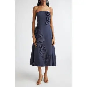 Ramy Brook Zaria Floral Appliqué Strapless Midi Dress