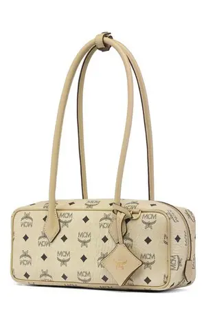 Mcm Small Aren East West Shoulder Bag In Visetos Monogram - Beige