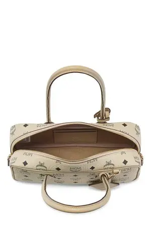 Mcm Small Aren East West Shoulder Bag In Visetos Monogram - Beige